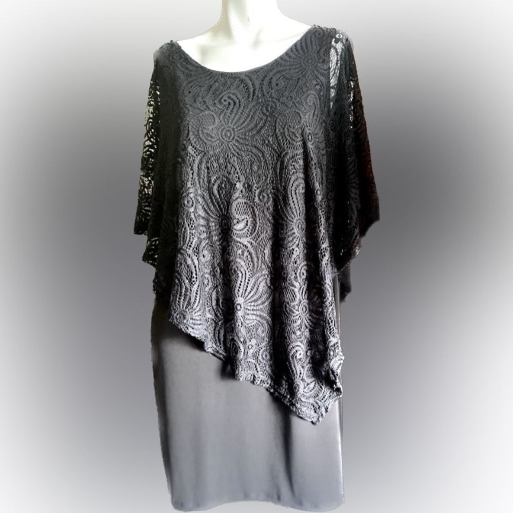 Ladies Plus Size Black Lace Goth Shawl Poncho Drape E… - Gem
